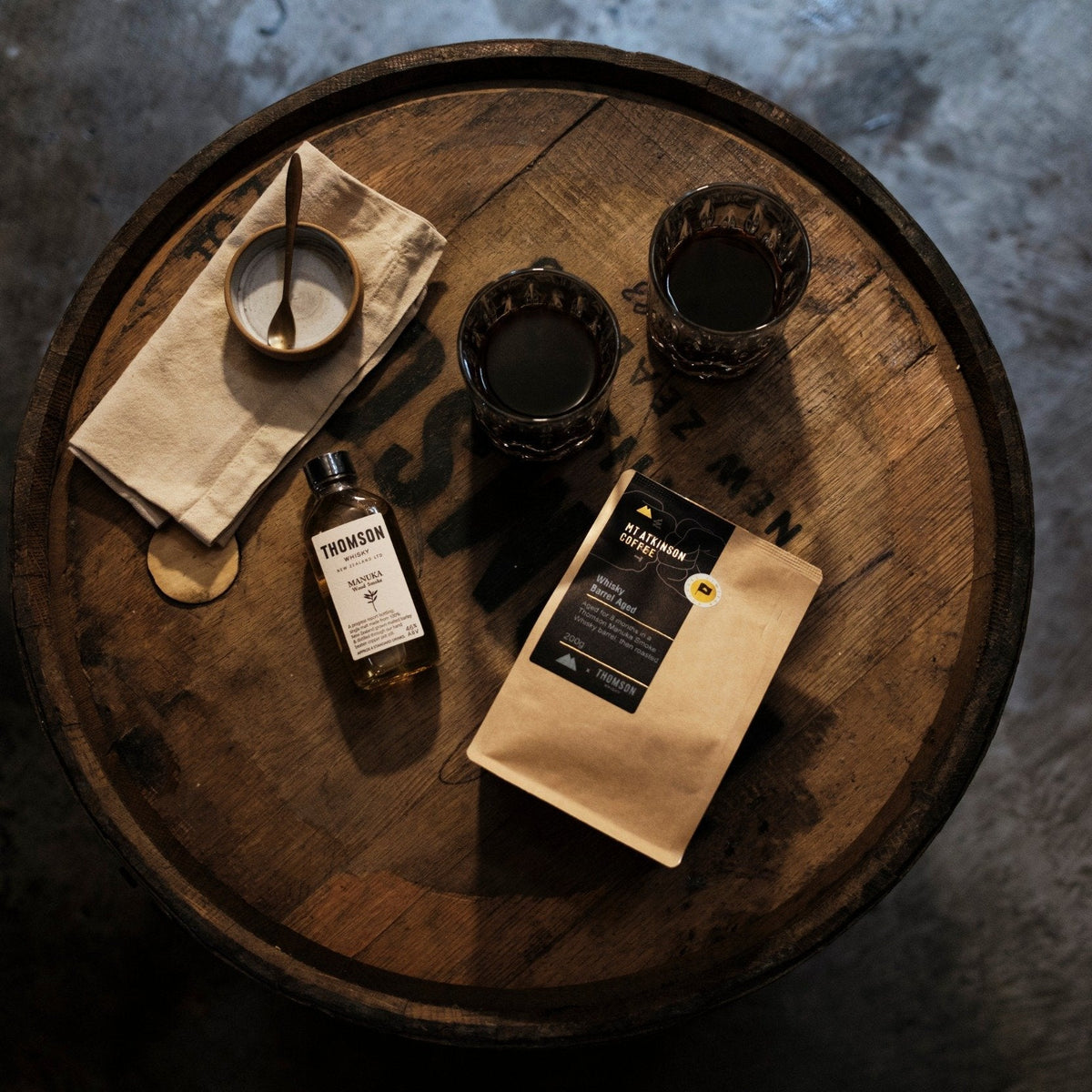 Whisky Barrel Aged Coffee - Thomsons Whisky Collaboration – Mt Atkinson ...